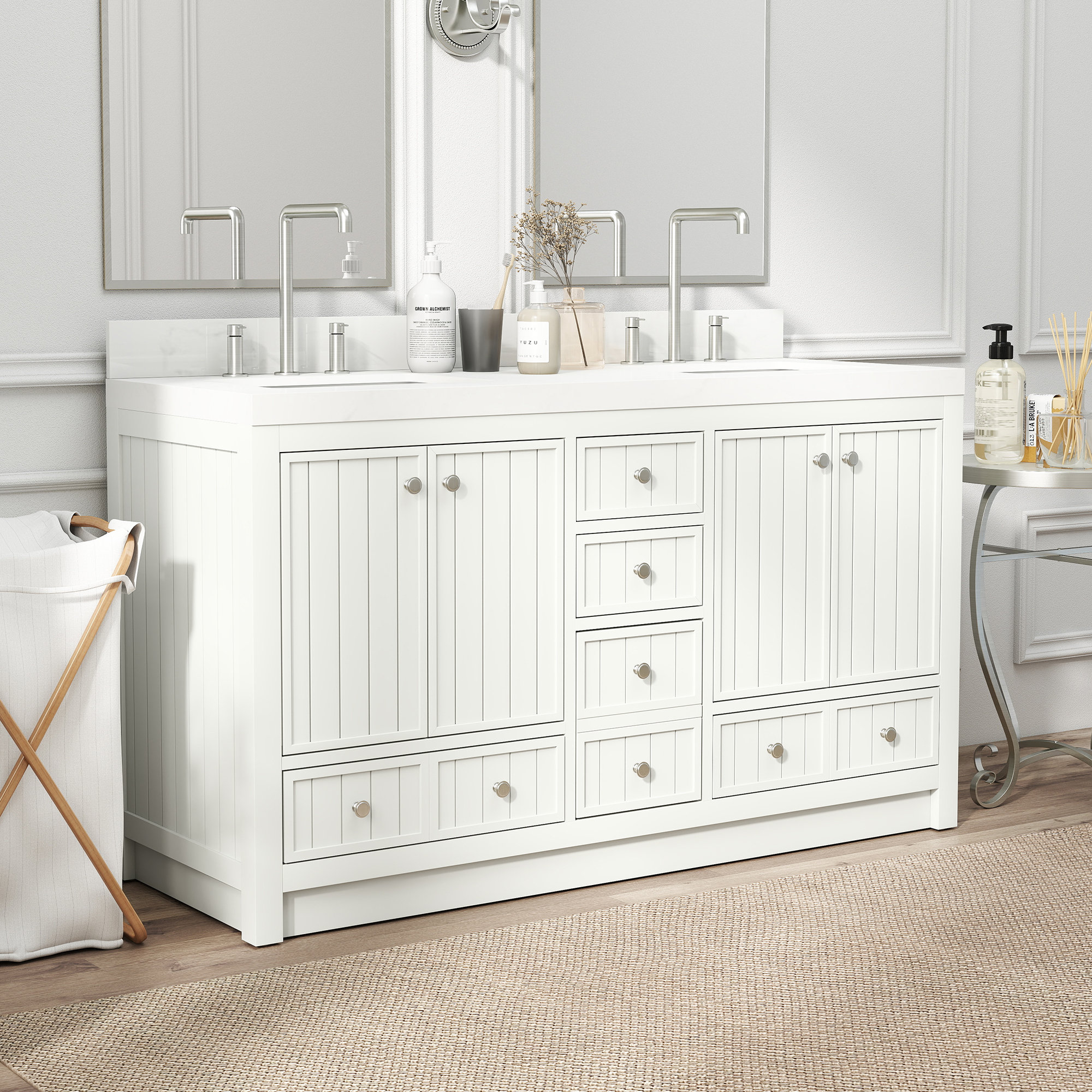 Red Barrel Studio 60" Wooden Double Bathroom Vanity With Engineered ...