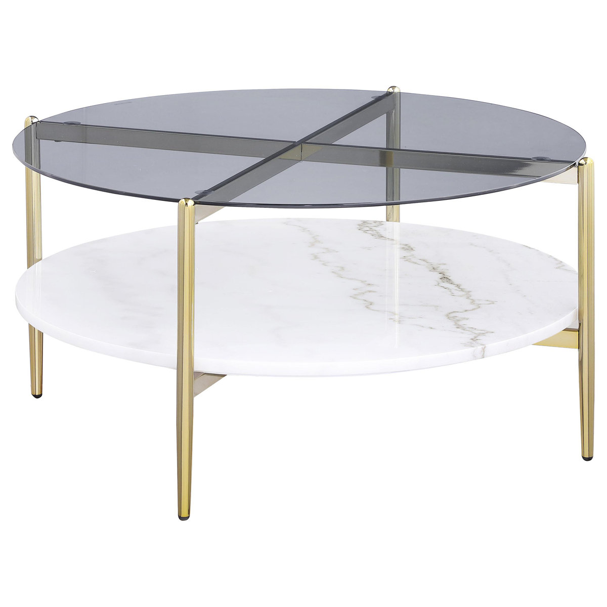Mercer41 Woosley Round Glass Top Coffee Table White Marble Shelf Gold ...