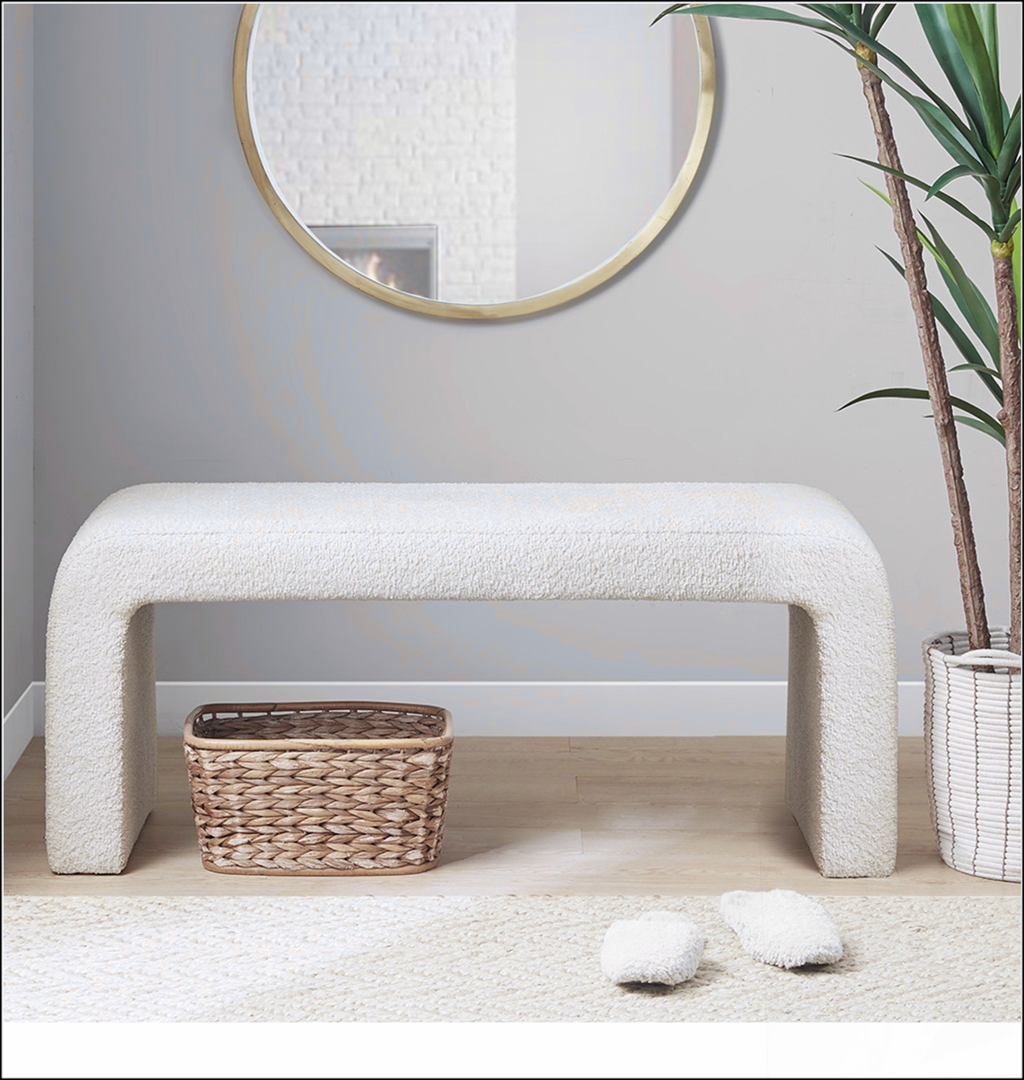 Corrigan Studio Boucle Waterfall Seat, Entryway Multifunctional Bench ...