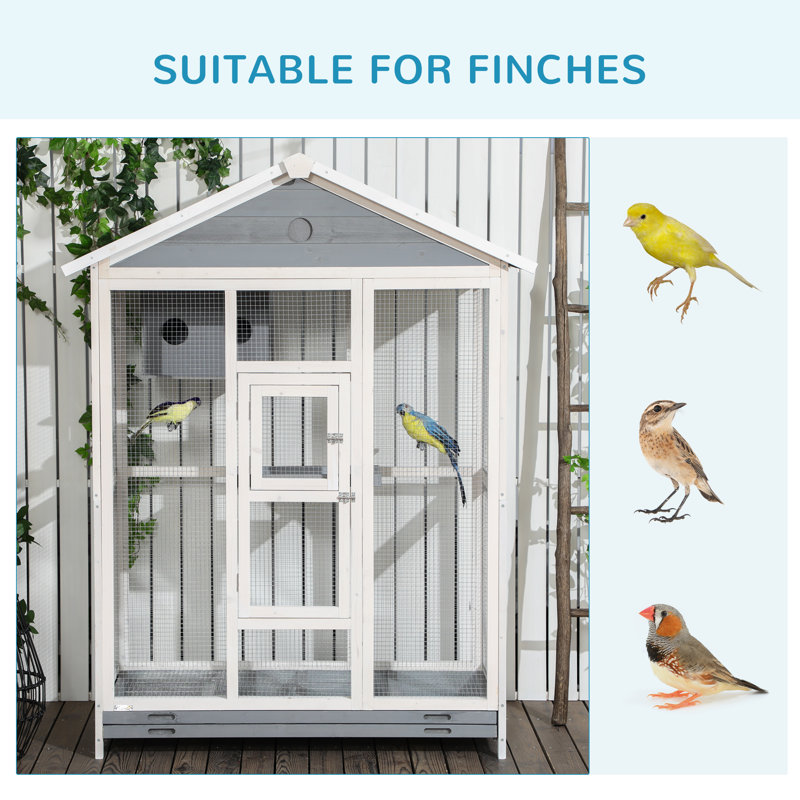 Tucker Murphy Pet™ Demareo 64.5" Wood Pointed Top Floor Bird Cage with ...