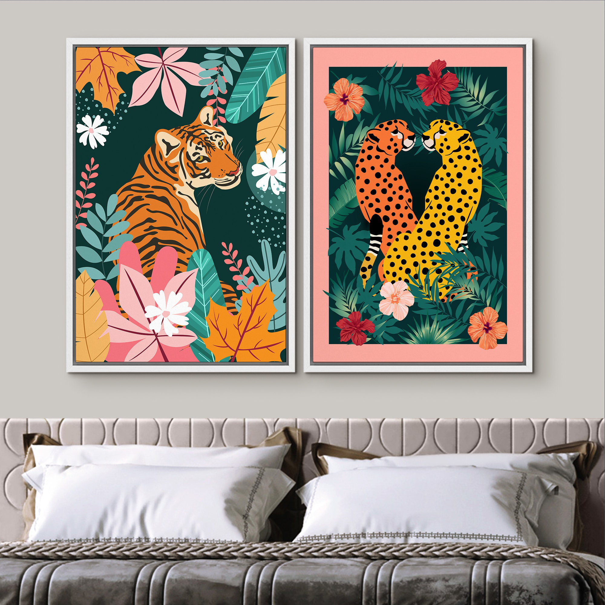 IDEA4WALL Bright Preppy Animals Cheetah Cats Floral Animal Modern Boho ...