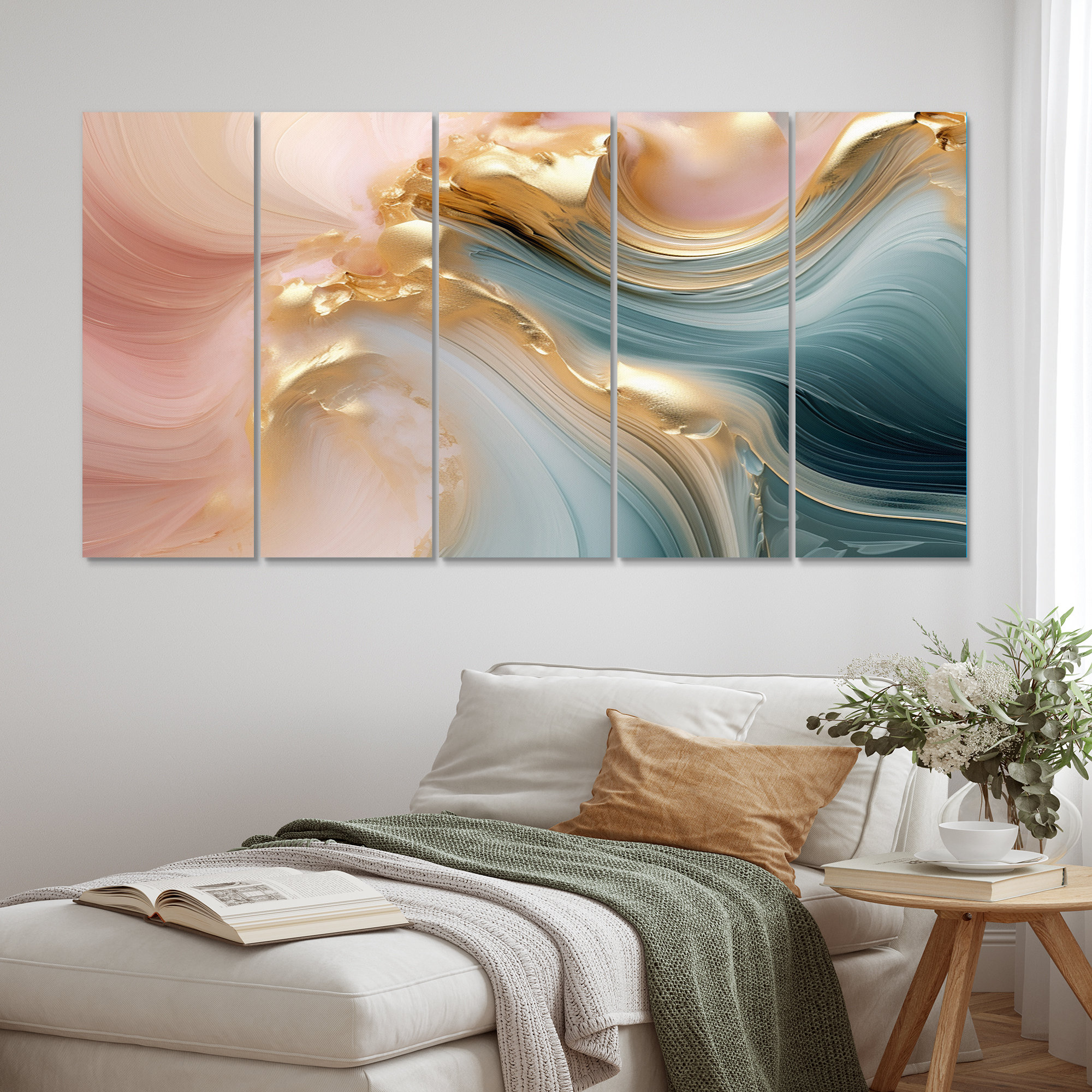 Mercer41 Exquisite Wave Symphony Liquid Gold Pink Blue - Abstract ...