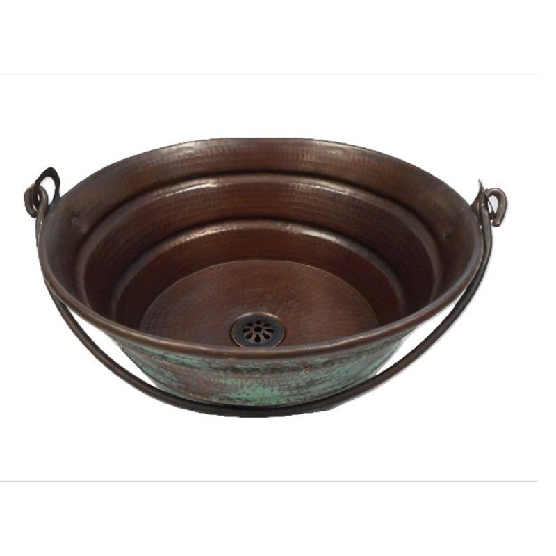 SimplyCopper 15" Round Copper Vessel Bucket Sink with Green Patina ...