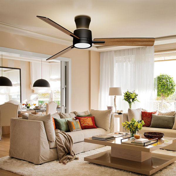 Ebern Designs 52 Inch Flush Mount Ceiling Fan With Light tri-color ...