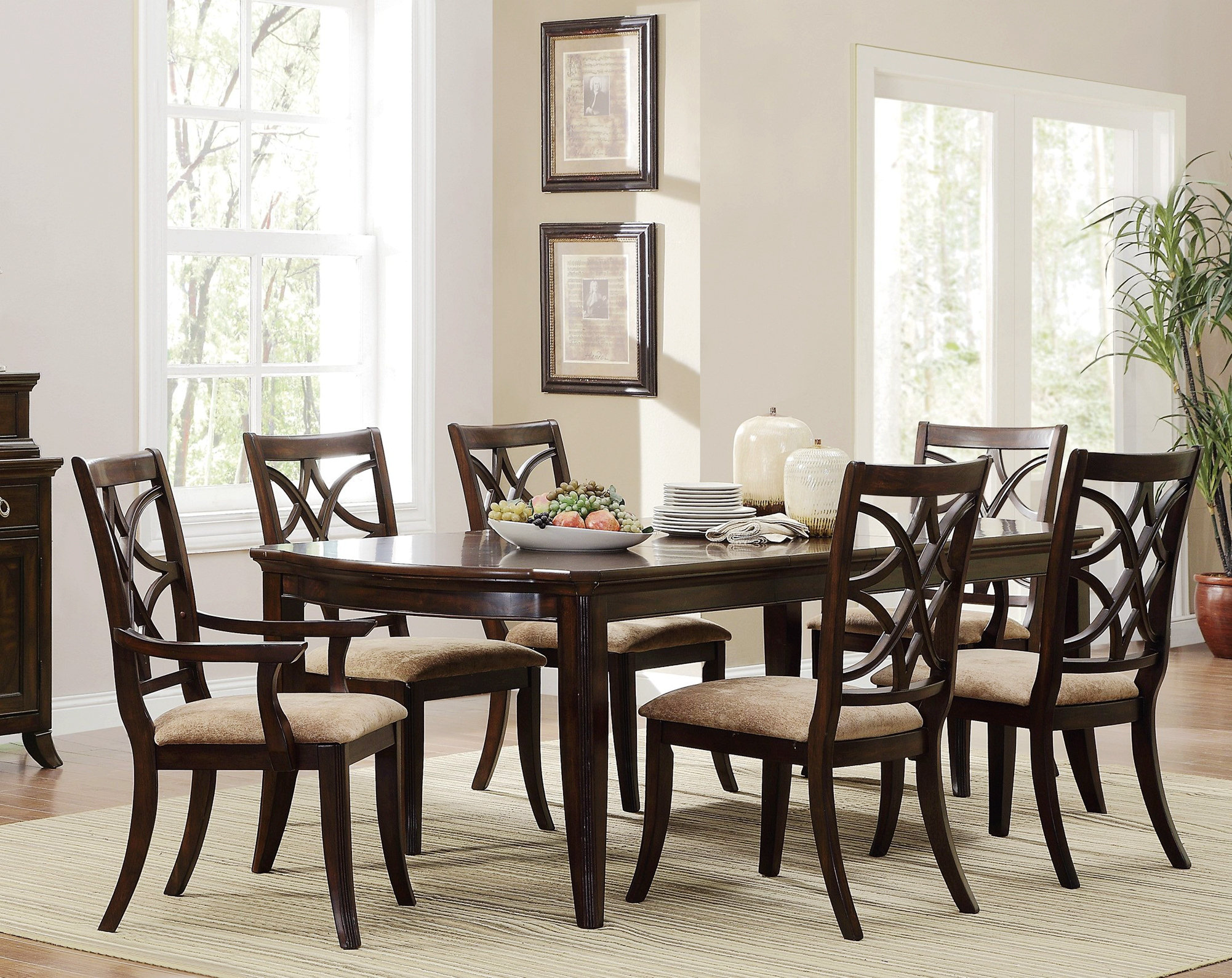 BOMO Formal Dining 7Pc Set Dining Table W Extension Leaves 2X Armchairs ...