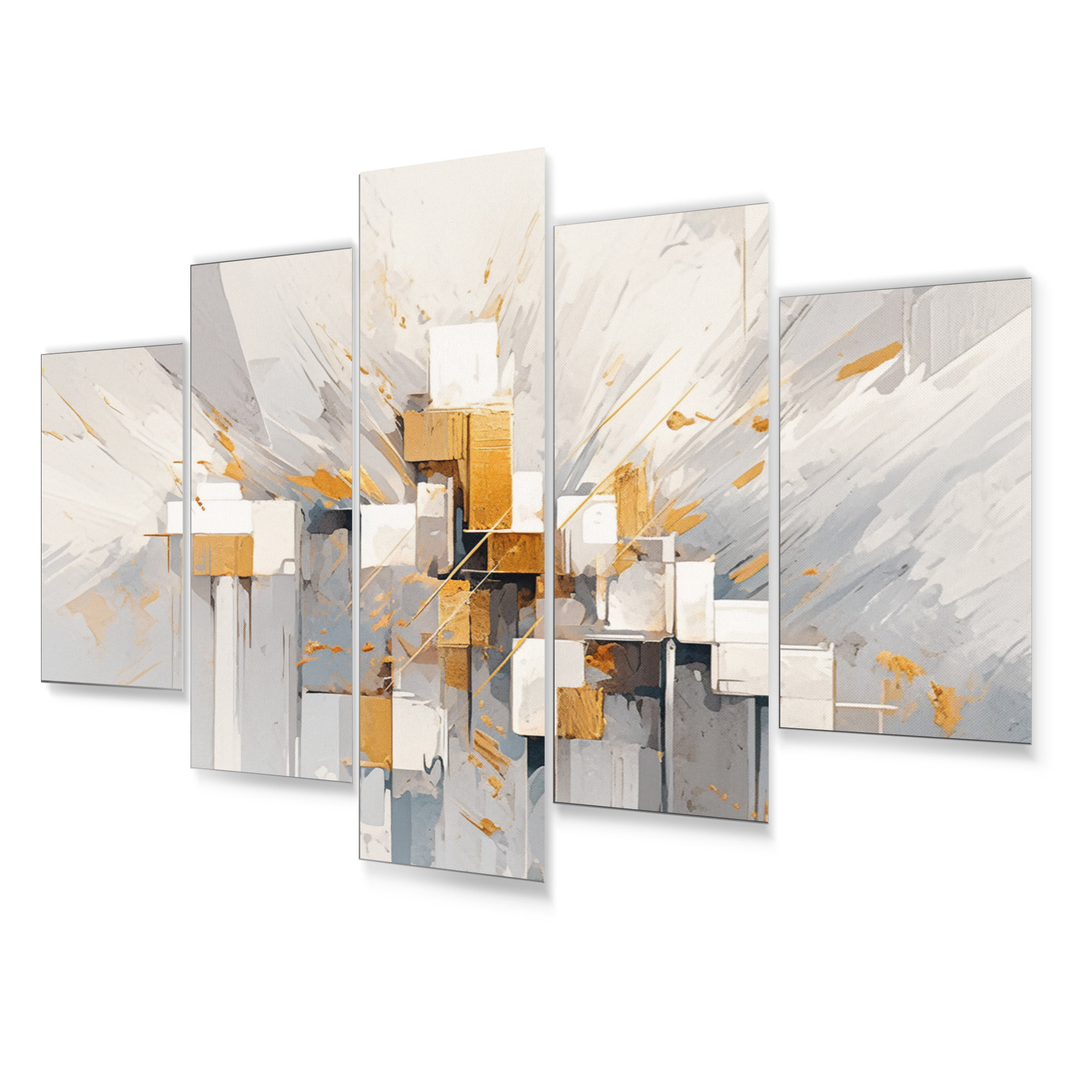 Mercer41 Beige And Gold Cubist Kaleidoscope V - Cubism Metal Wall Art ...