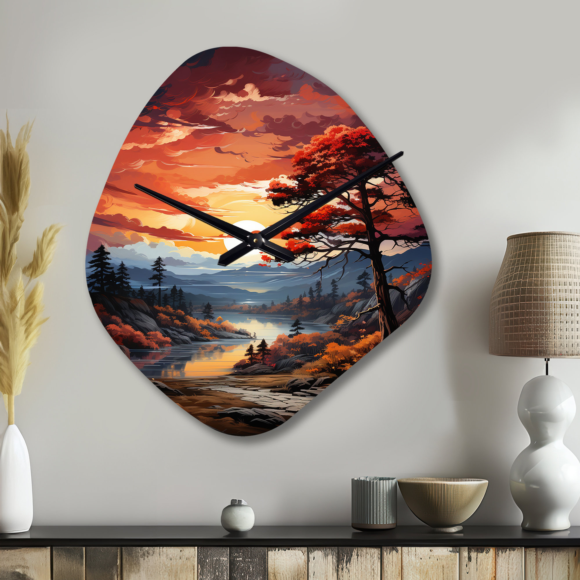 Design Art Pine Tree Crimson Serenade II - Pine Asymmetrical Metal Wall ...