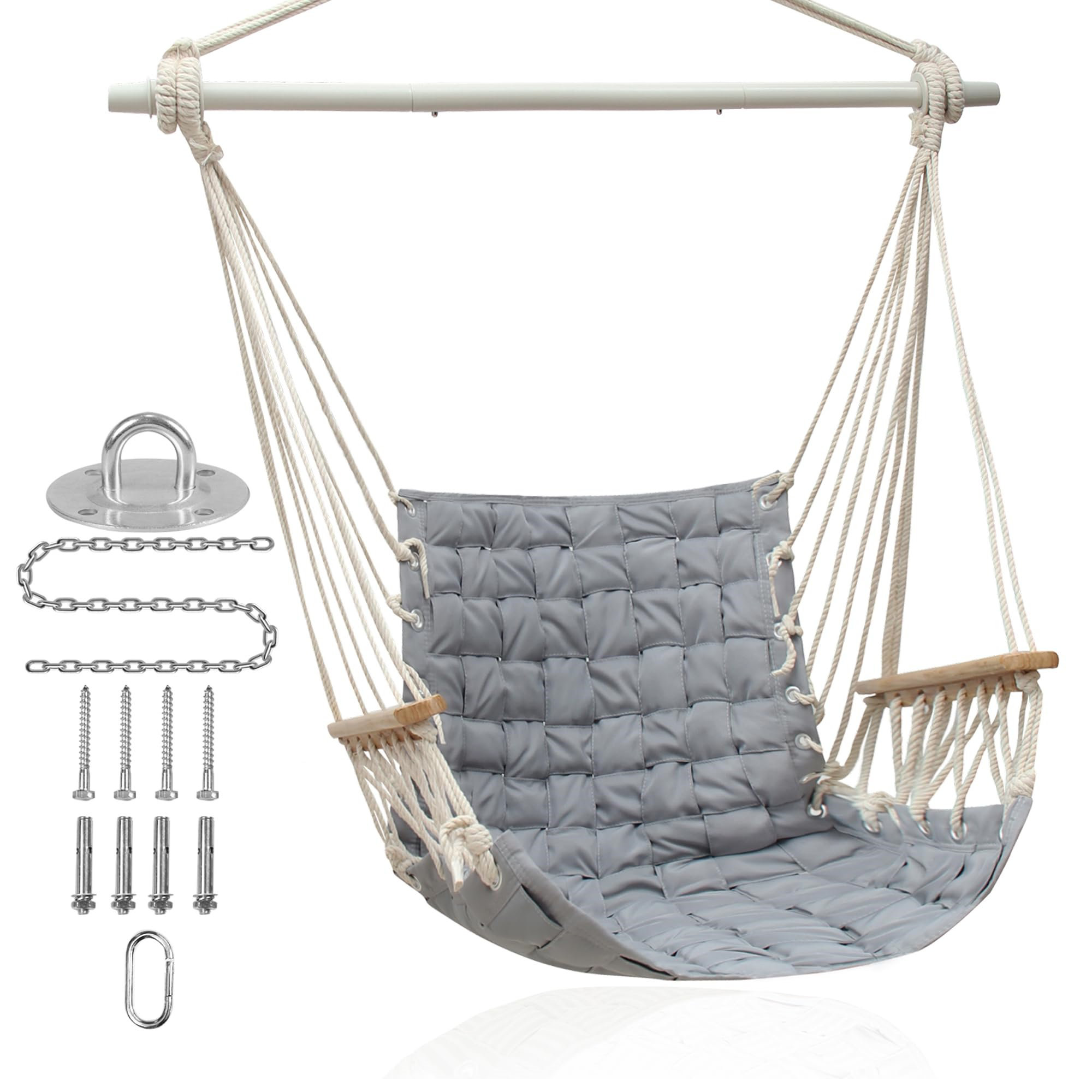 Arlmont & Co. Hammock Chair Swing - Wooden Armrests, Steel Spreader Bar ...