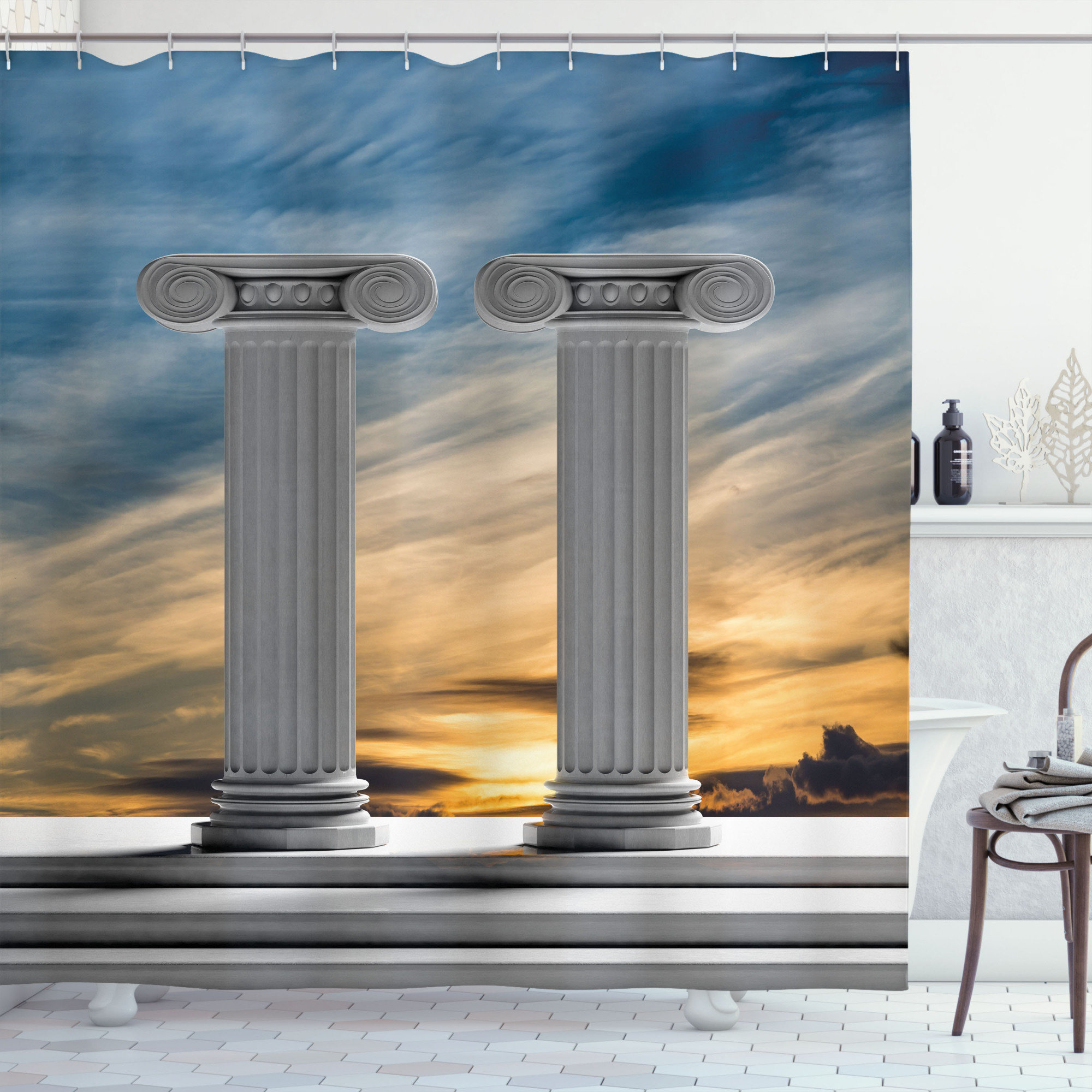 Ebern Designs Nicole Two Ancient Marble Pillars At Sunset Clouds Shower ...
