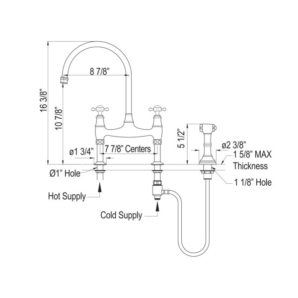 Perrin & Rowe Georgian Era™ Bridge Faucet with Side Spray & Reviews ...