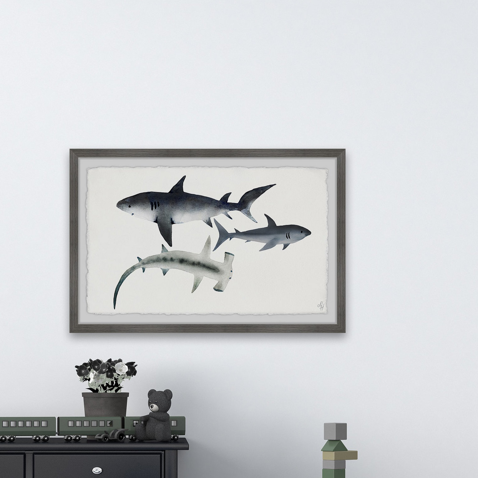Isabelle & Max™ Clauson 'Sharks' Framed Print | Wayfair