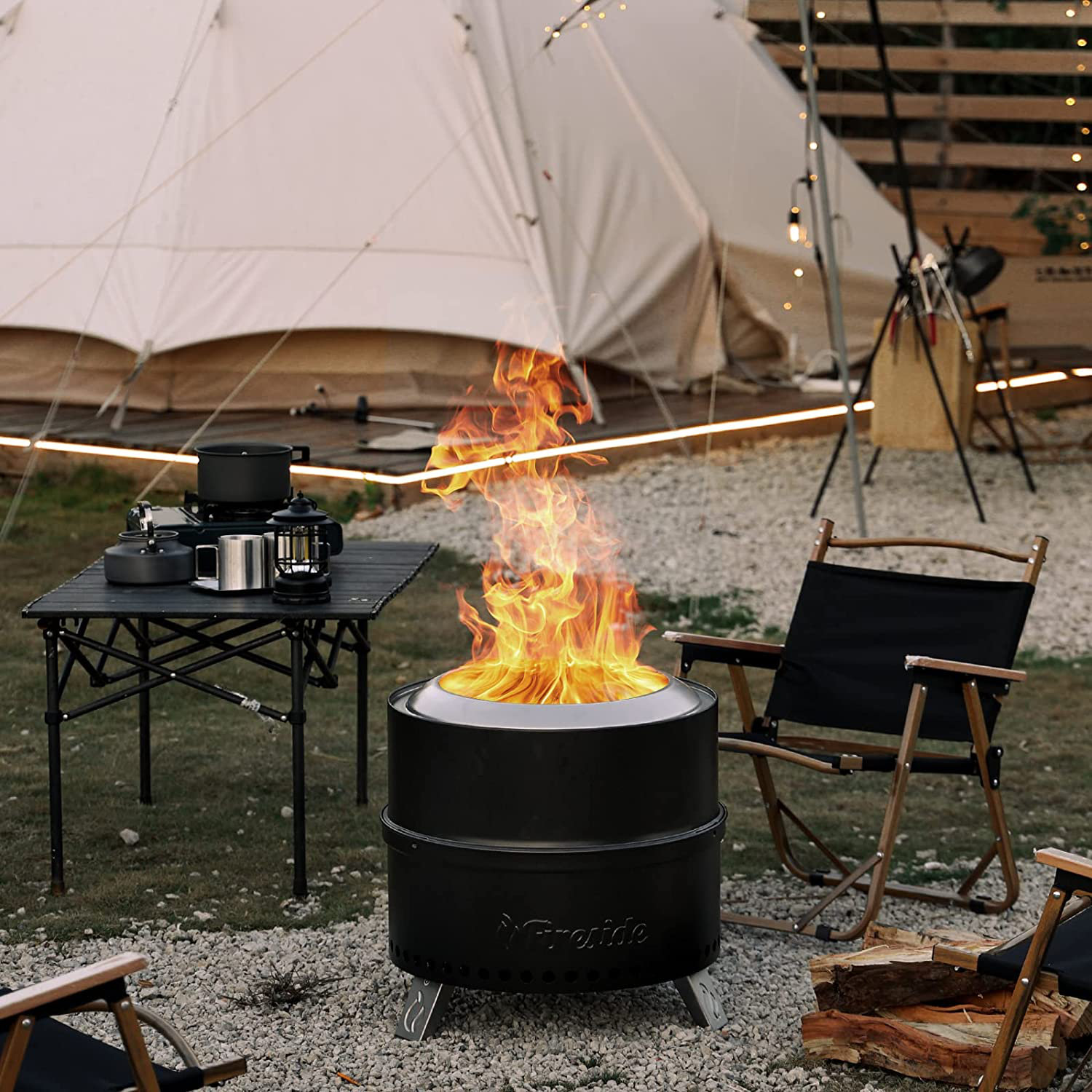 TURBRO 19" Smokeless Fire Pit, Detachable Stainless Steel Camping Stove ...