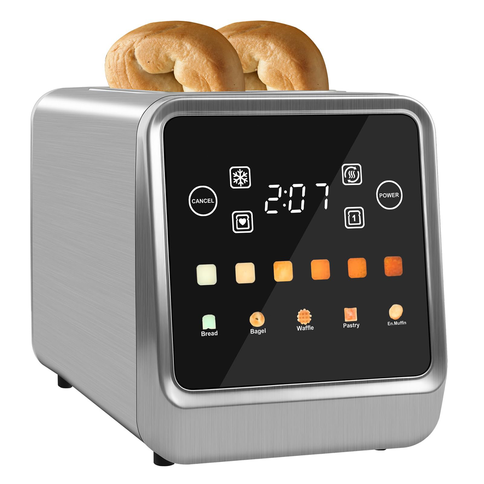 UZOPAL Stainless Steel 2-Slice Touch Screen Toaster with LCD Display ...