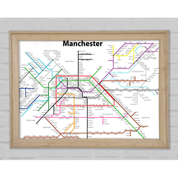 Ebern Designs Manchester Pub Tube Map - Single Picture Frame Art Prints ...