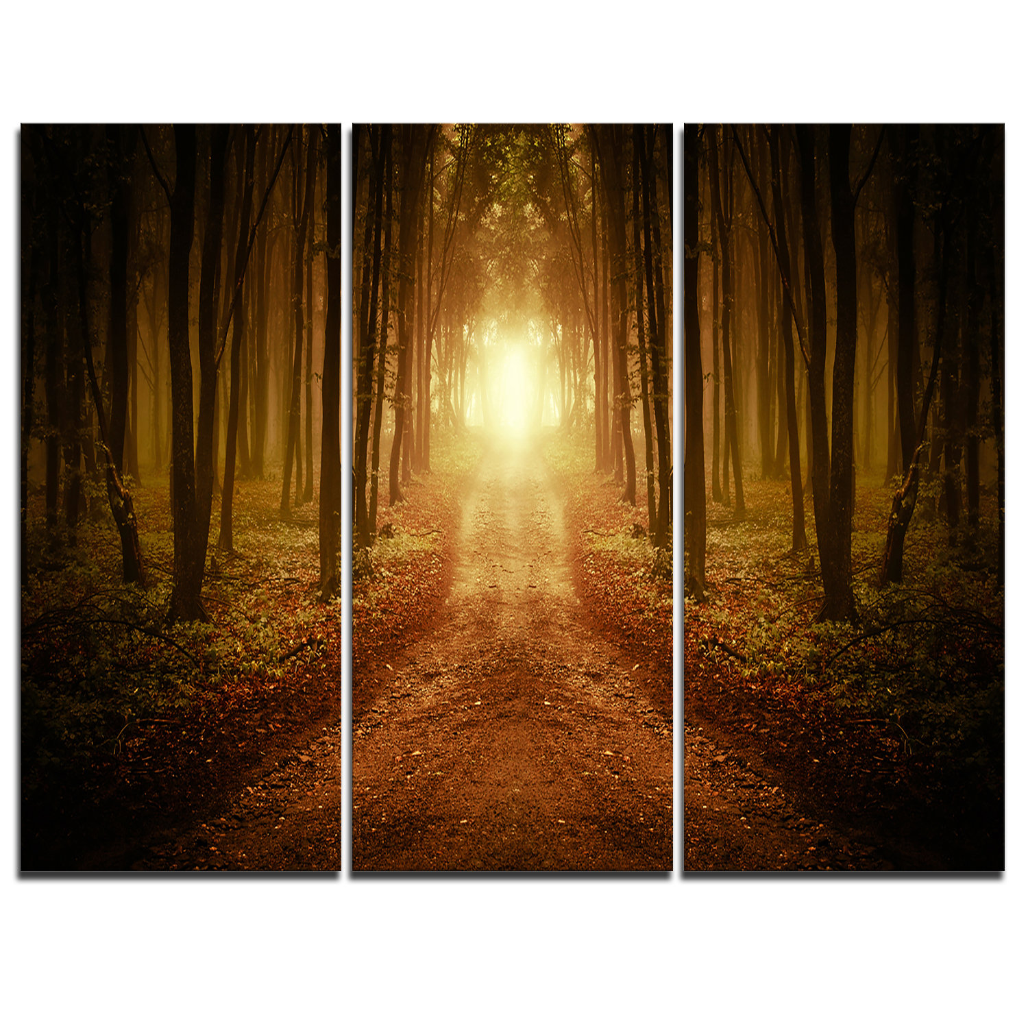 Design Art Road in Symmetrical Forest - 3 Piece Graphic Art on Wrapped ...