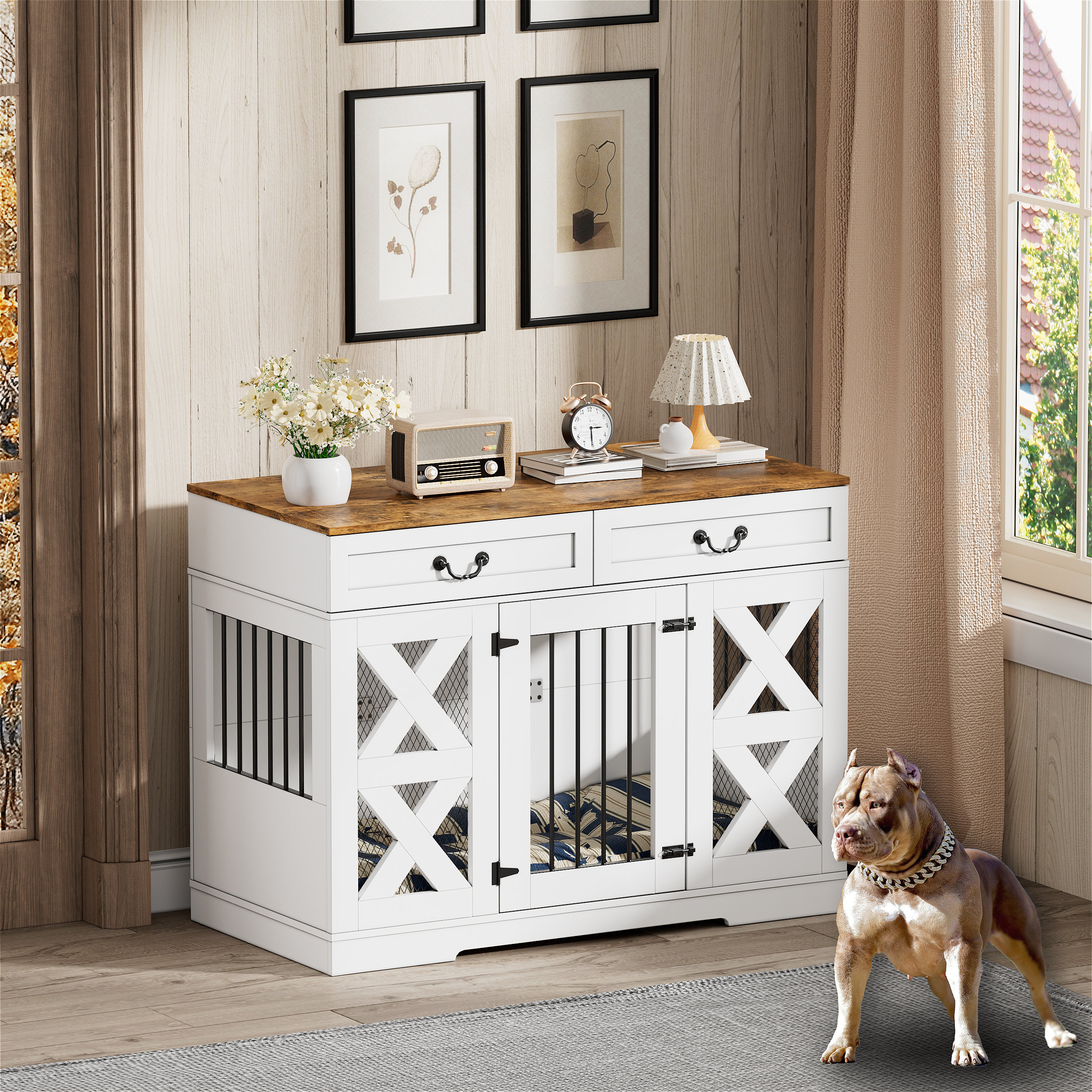 Tucker Murphy Pet™ Meuble à deux tiroir avec grande cage pour chien ...