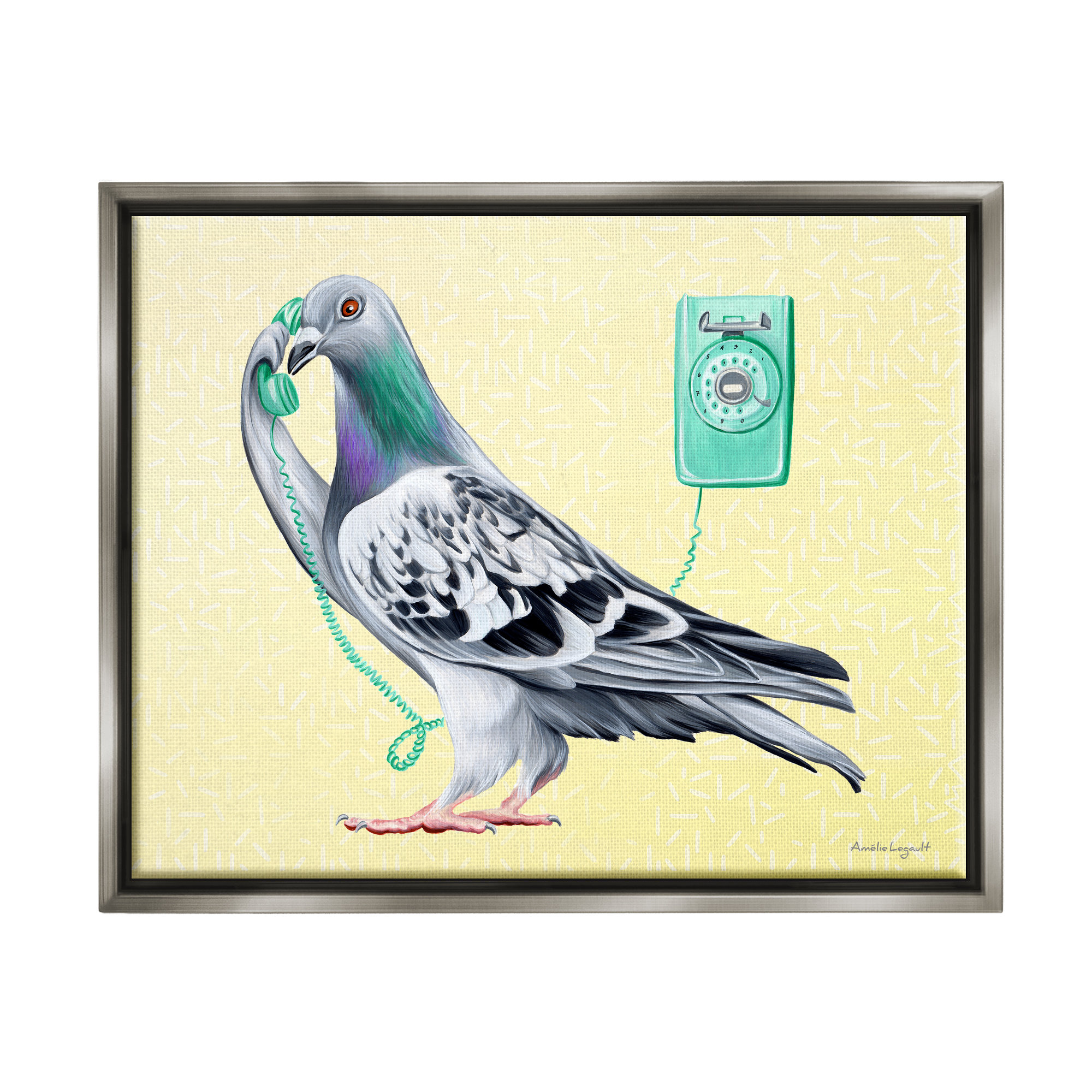 Stupell Industries Pastel Pigeon Vintage Phone Call Yellow Background ...