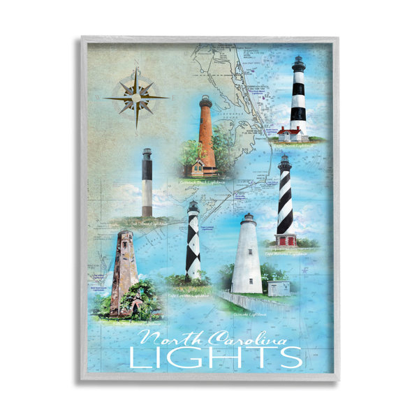 Stupell Industries North Carolina Lighthouses Map Giclee Art By Erica ...