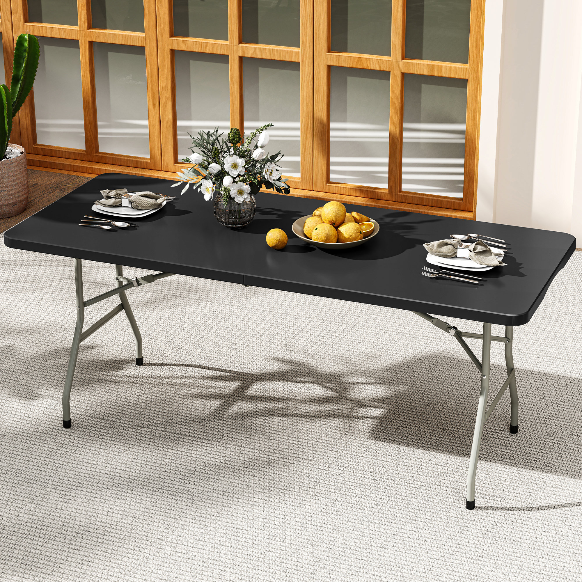 Arlmont & Co. 71" White/Black Rectangular Foldable Plastic Outdoor ...