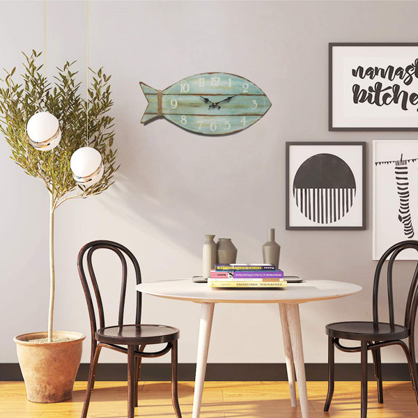 Dovecove Fish Beach Wall Clock Silent Non-Ticking Wooden Wall Clocks ...