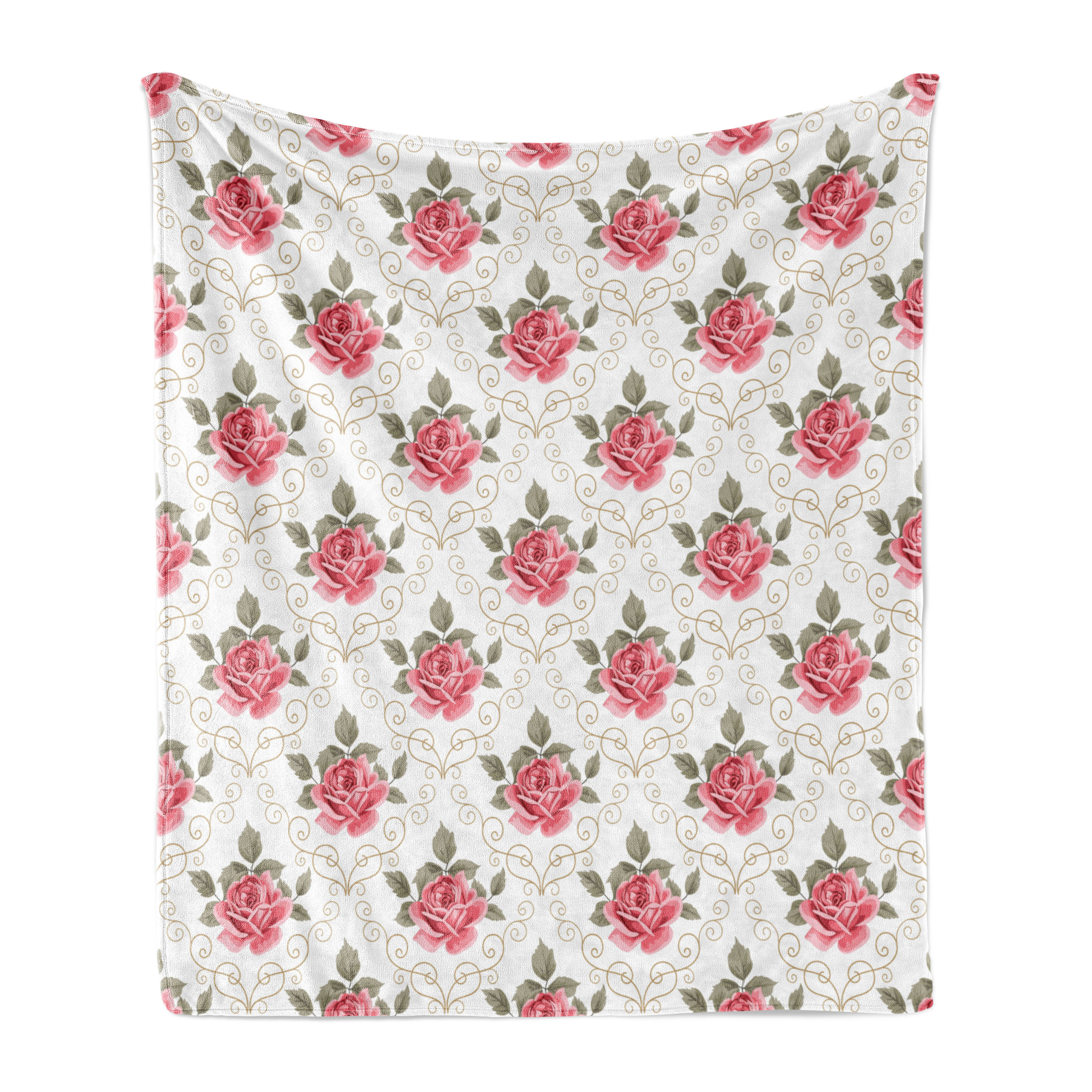 Ambesonne Flower Fleece Throw Blanket Romantic Shabby Plant Pink and ...