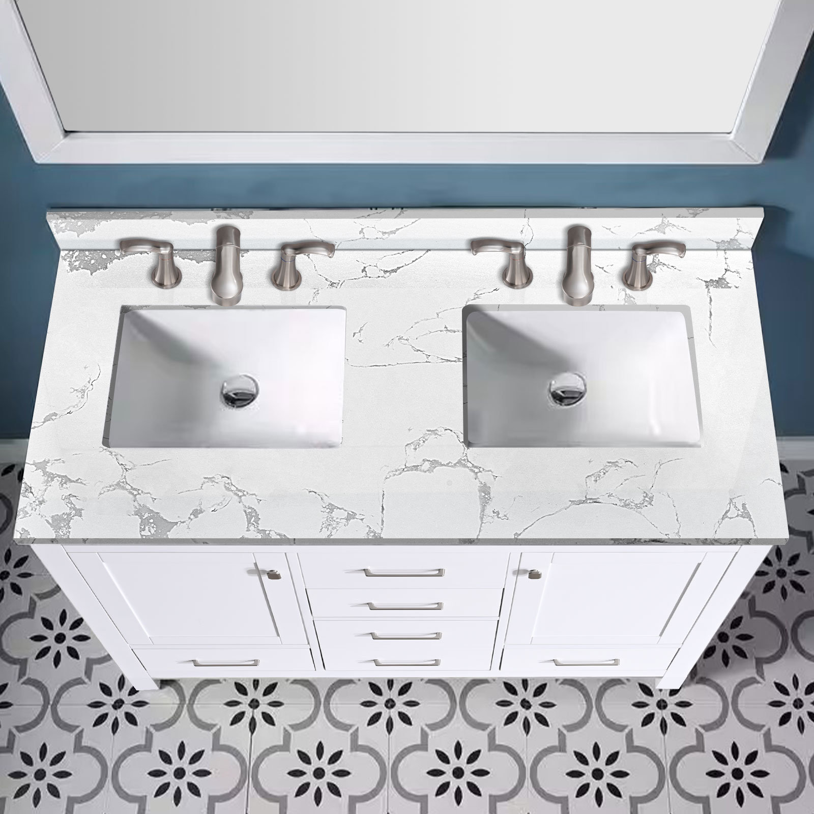 SOUEEUM 48'' Stone Double Vanity Top with Sink Faucet Holes | Wayfair