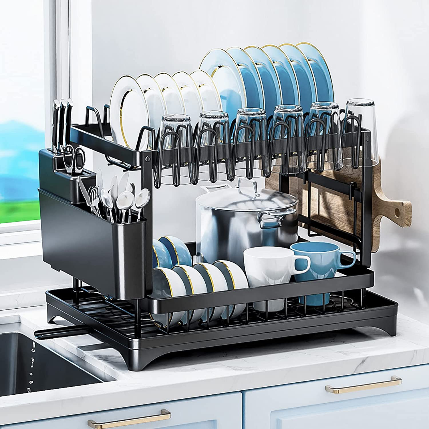 YITAHOME Dish Drying Rack for Kitchen Counter with Drainboard, Large 2 ...