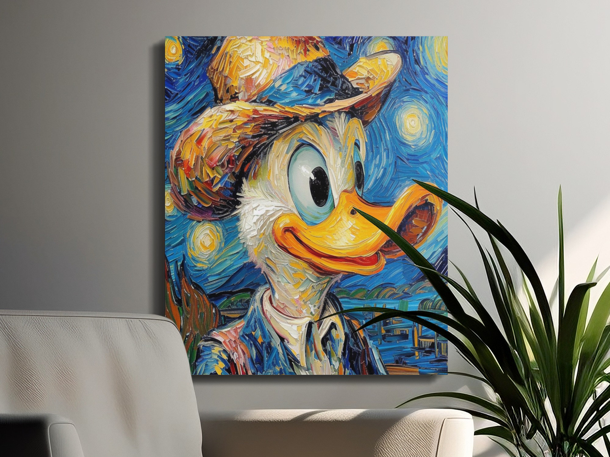 Lark Manor Donald Duck Starry Night Canvas Wall Art, Van Gogh Style ...