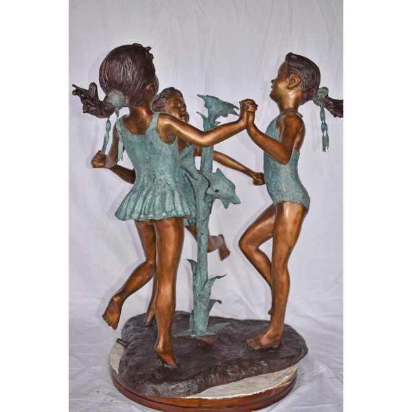 Red Barrel Studio® Copper Three Girls Dancing Around Fountain | Wayfair