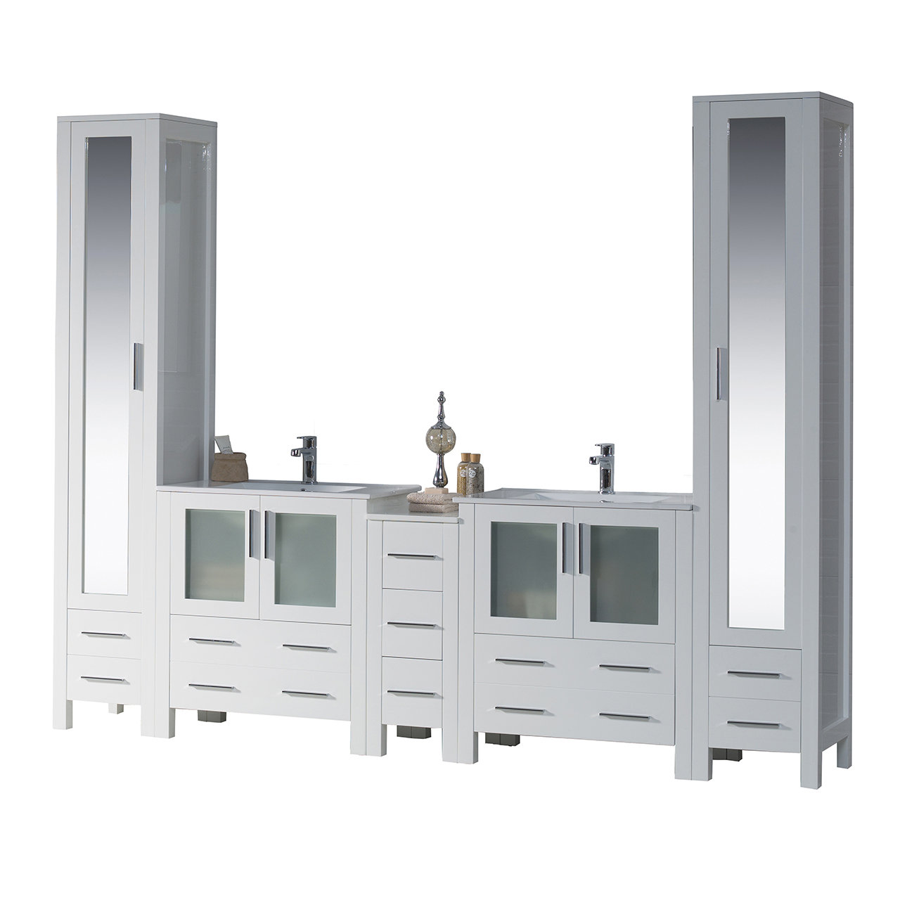 Blossom 102'' Double Bathroom Vanity Set – Solid Wood Cabinet, Dual Ceramic Sinks, Soft-Close ...