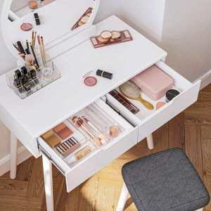 Wrought Studio™ Arinze Vanity Set with Stool and Mirror & Reviews | Wayfair