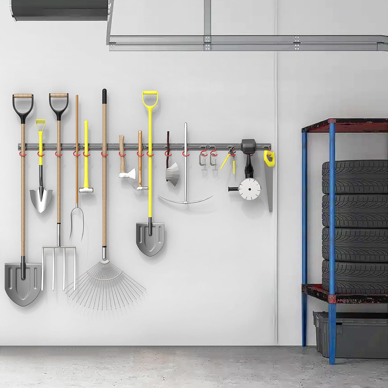 WFX Utility™ Metal Wall-Mounted Garden Tool Organizer For Garage, Mop ...