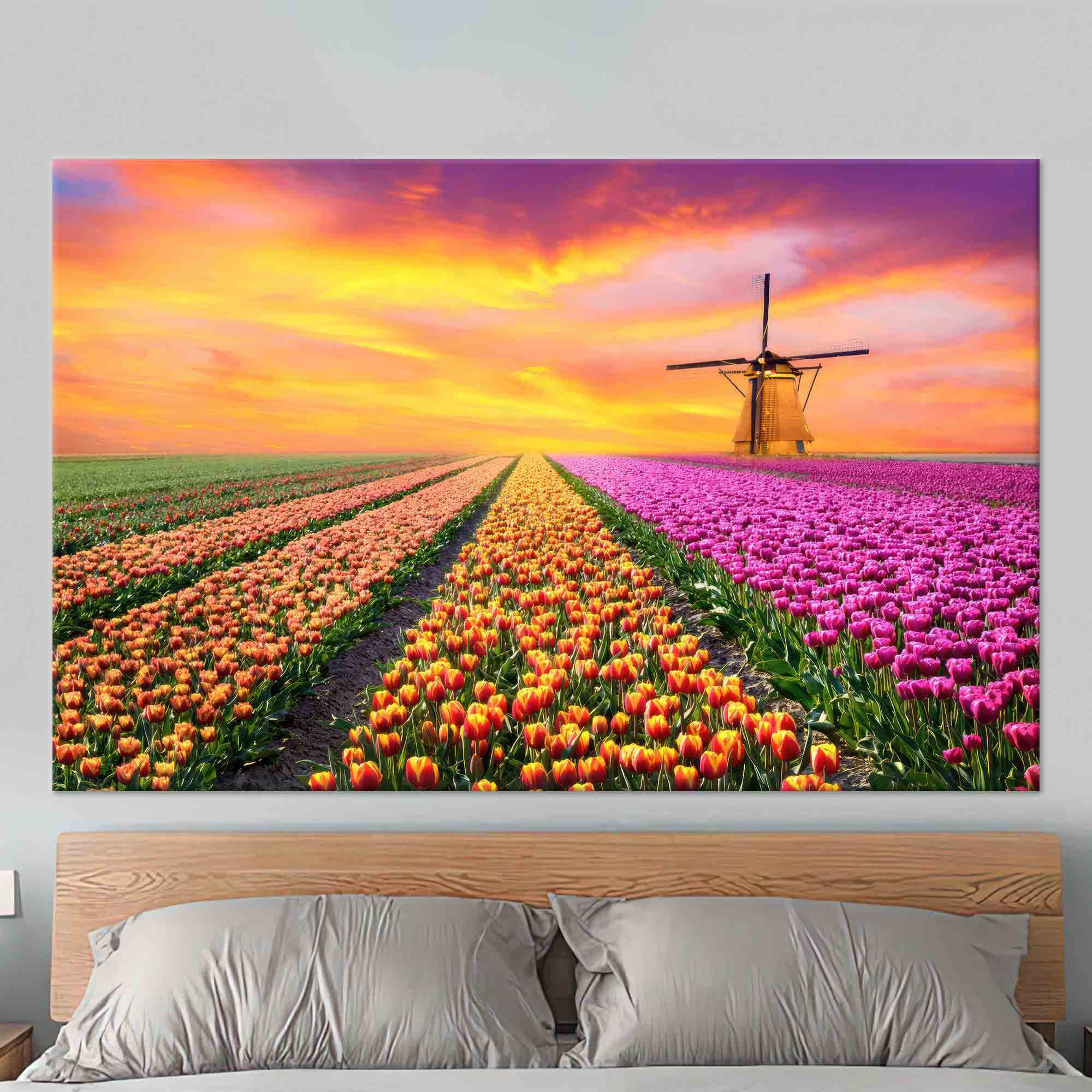kayra export Personalized Tulip Poster Landscape Canvas Print Of Sunrise And Flowers Wall Decor ...
