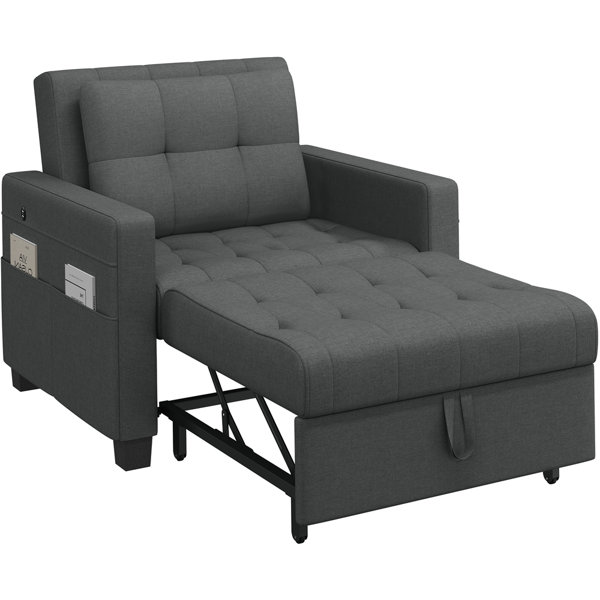 Ebern Designs 3-in-1 Convertible Sleeper Chair Bed with 2 USB Ports ...