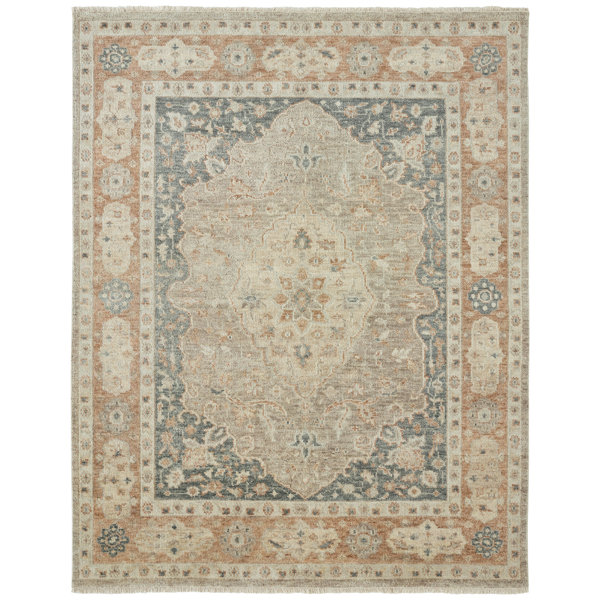 Bungalow Rose Chatrice Hand-Knotted Grey/Rust/Beige Wool Area Rug | Wayfair