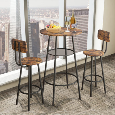 17 Stories Varville 3-Piece Bar Table Set for 2, Small 2-Tier Round ...