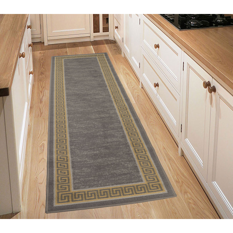Purhome Meander Greek Key Bordered Slip Resistant Low Pile Runner Rug 2 ...