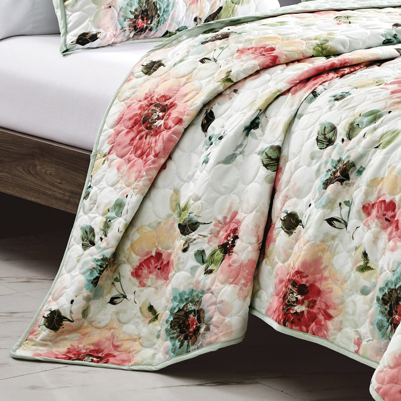 ESCA Beige/Pink/Green Microfiber 3 Piece Coverlet Set & Reviews | Wayfair