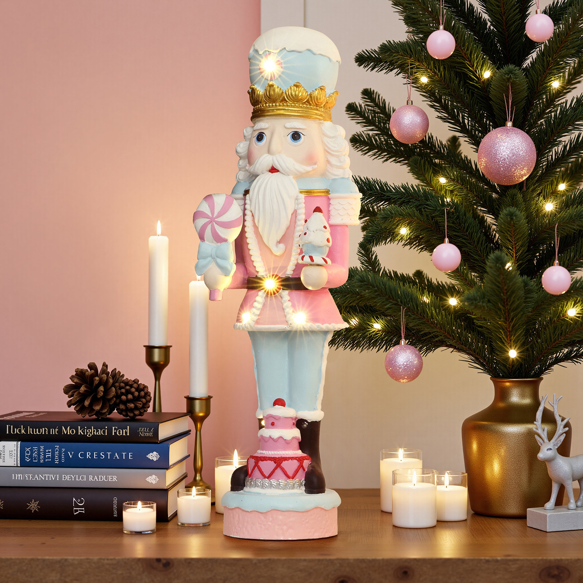 World Menagerie 3Ft Lighted Nutcracker Pink Soldier with Cake, Battery ...