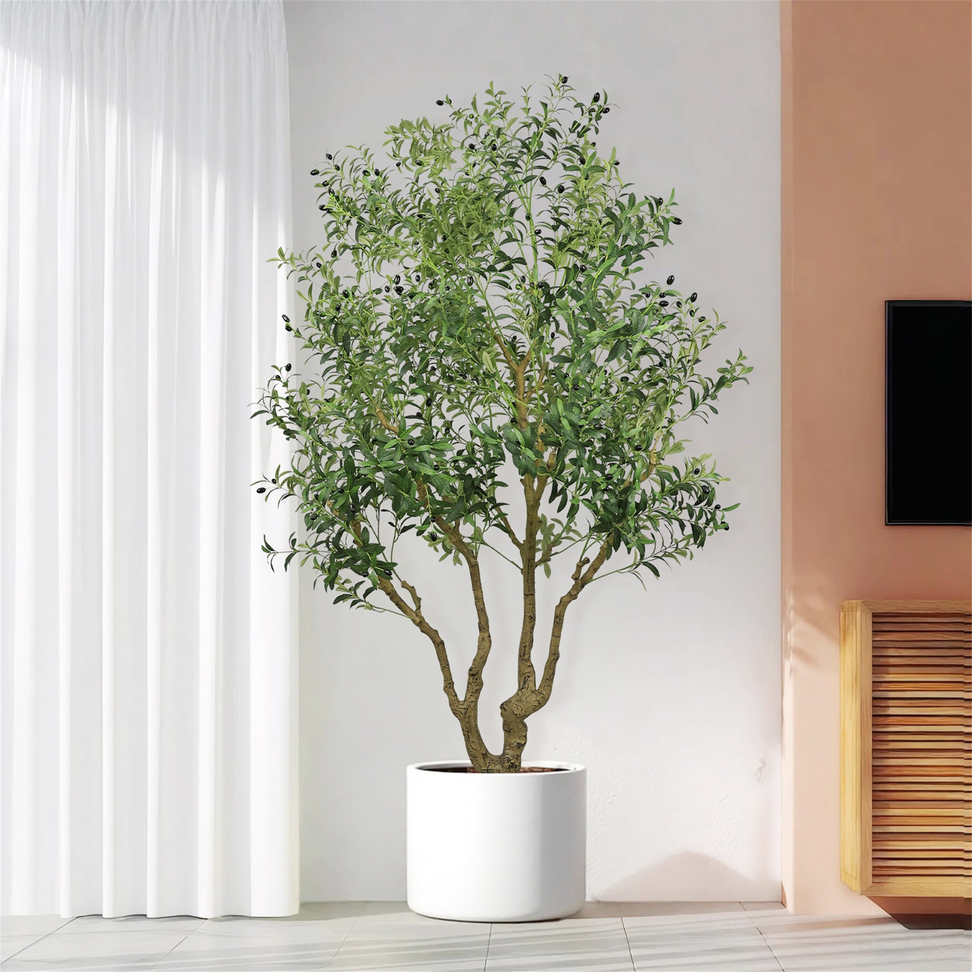 Primrue 8ft Artificial Olive Tree – Natural Trunk With Lifelike Leaves ...