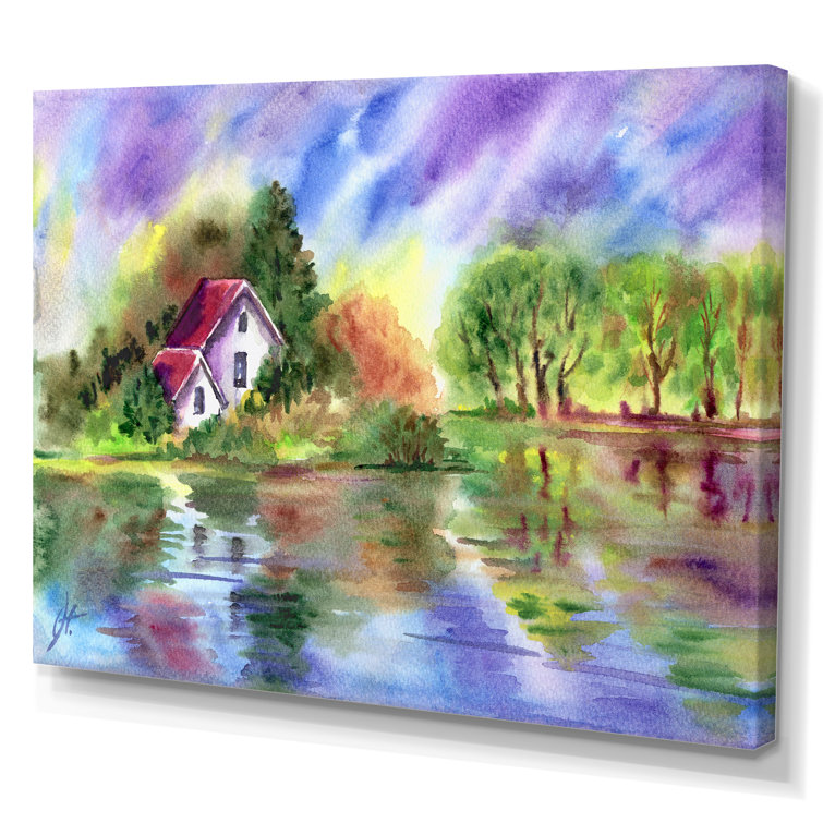 Bless international Vibrant And Poetic Landscape, A House River, Trees ...