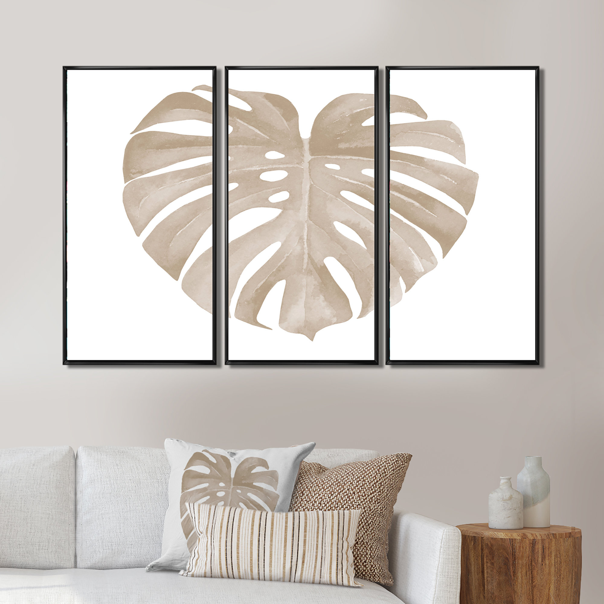 Bay Isle Home™ Ivory Pastel Monstera Heart Shaped Tropical Leaf - 3 ...