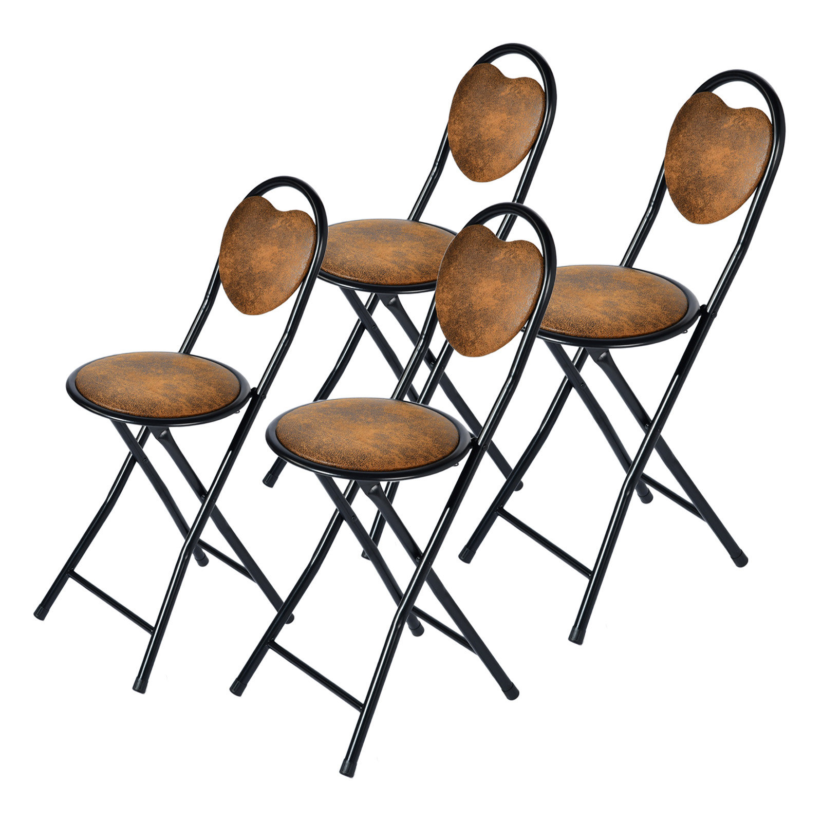 17 Stories 4-Pack Heart-Shaped Folding Chairs with Padded Seat Metal ...