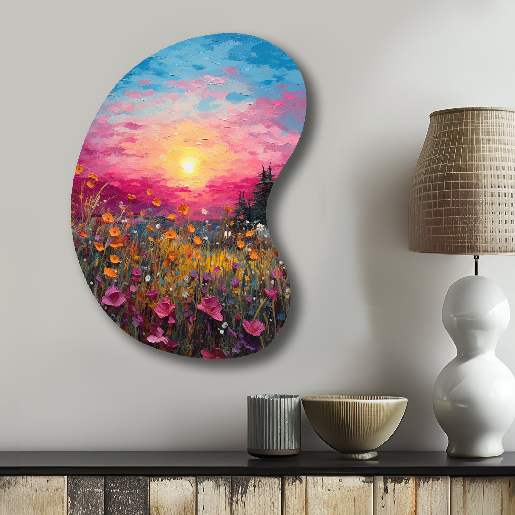 Design Art Breathtaking Sunset In Blossoming Flower Meadows I - Flower ...