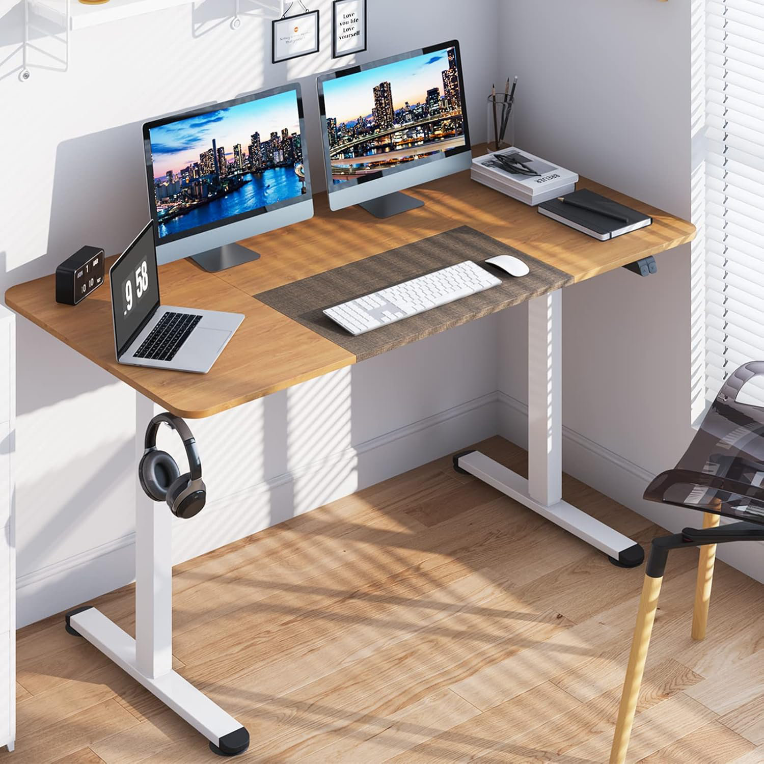 Inbox Zero Adjustable Electric Sit Stand Desk With Dual Beam Metal ...