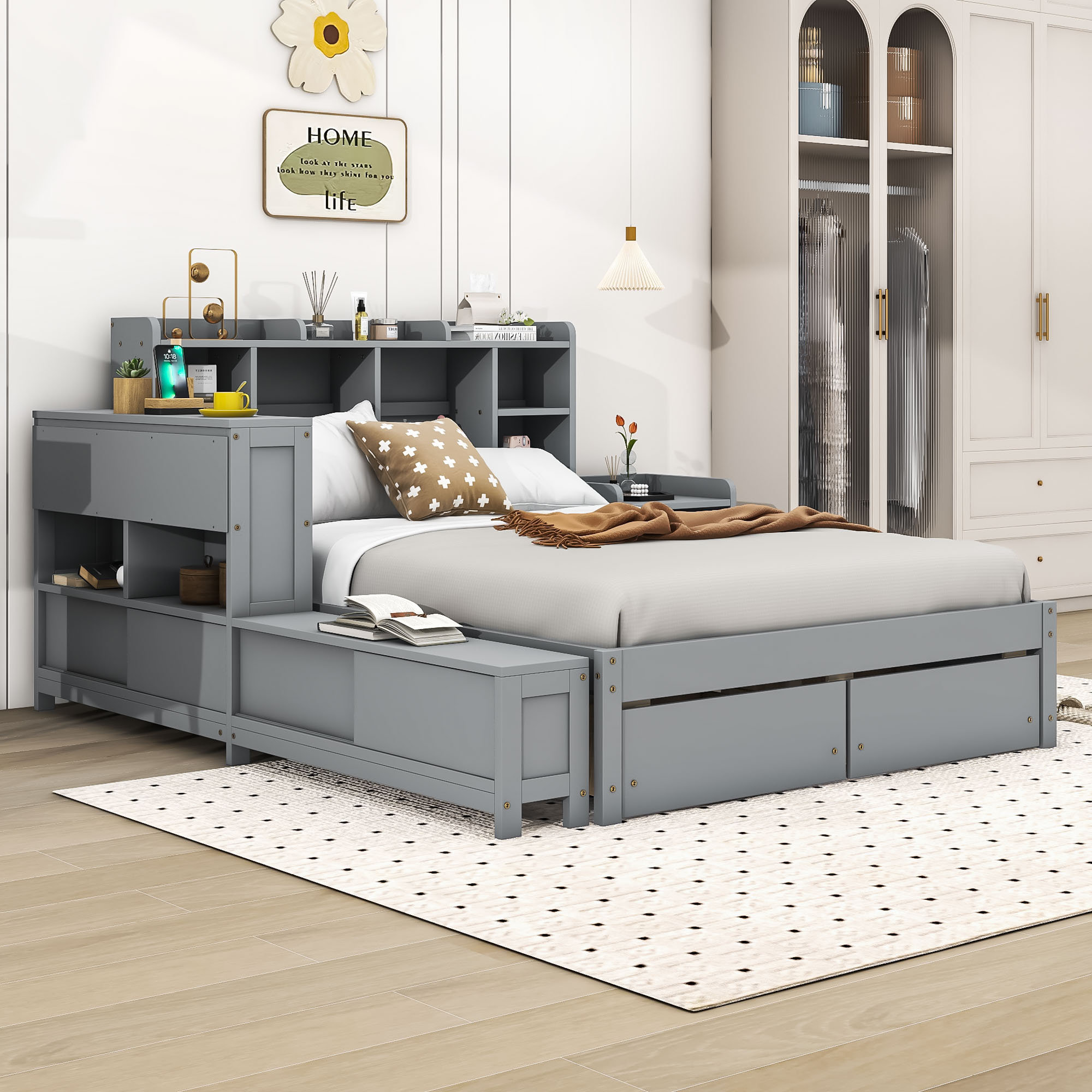 Lark Manor Full Platform Bed with Multi-functional Storage Headboard ...