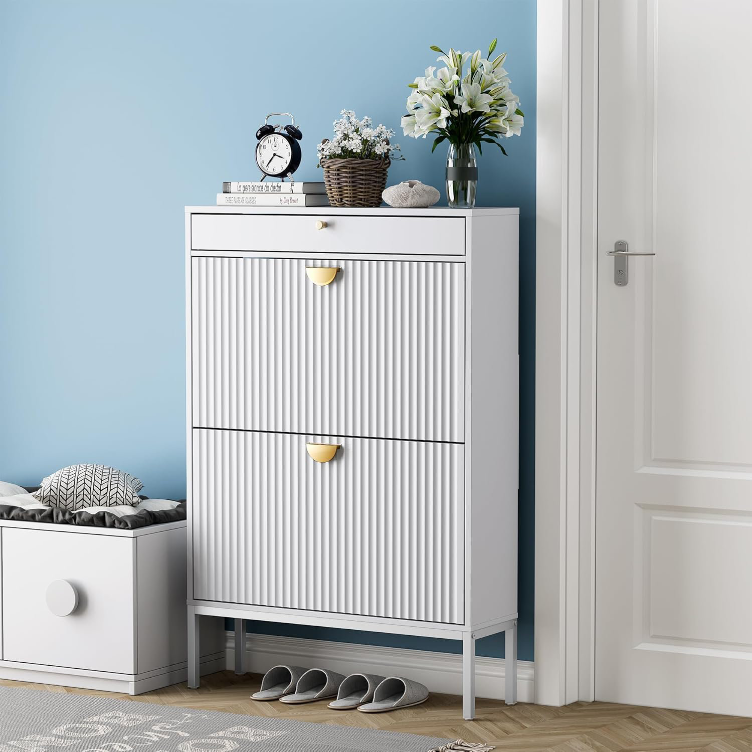 Rebrilliant Shoe Storage Cabinet with 2 Flip Drawers&1 Small Drawer ...