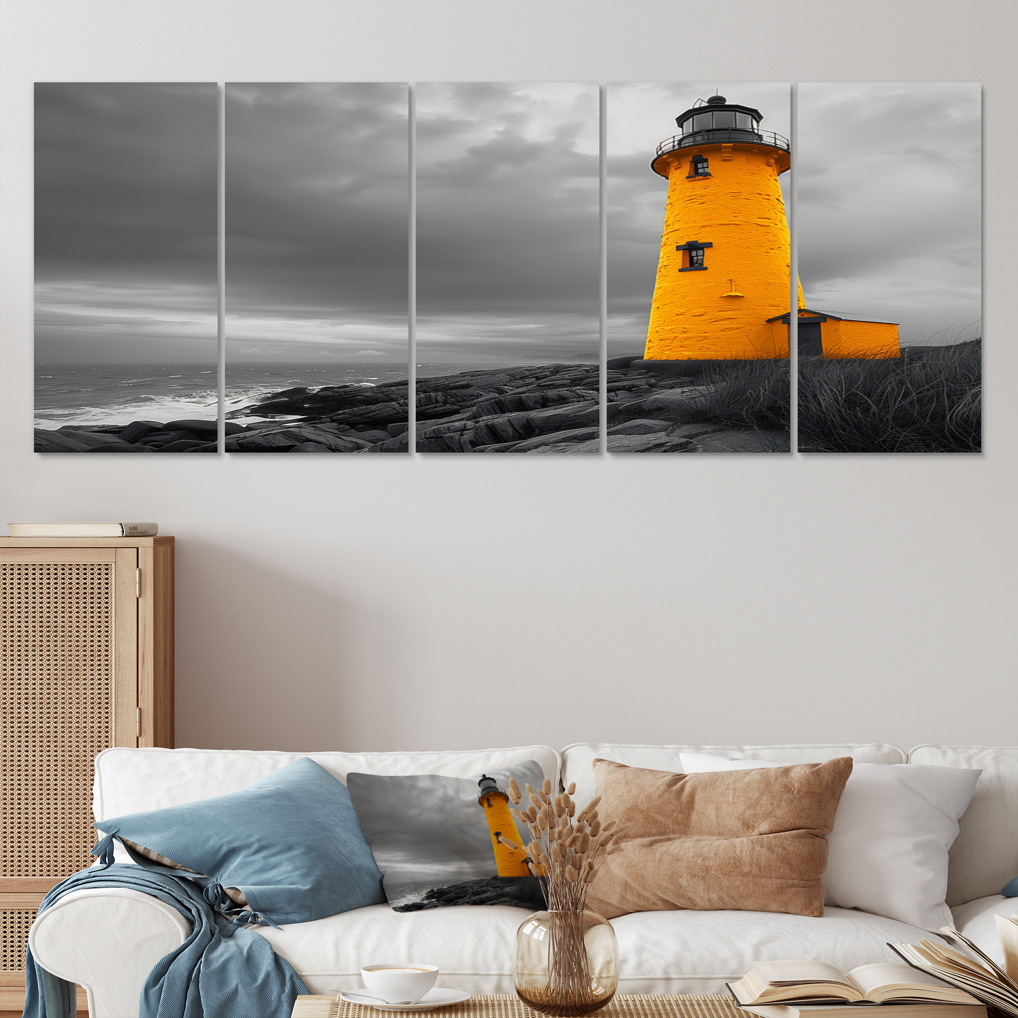 Breakwater Bay Yellow Grey Coastal Winter Lighthouse Cliff ...