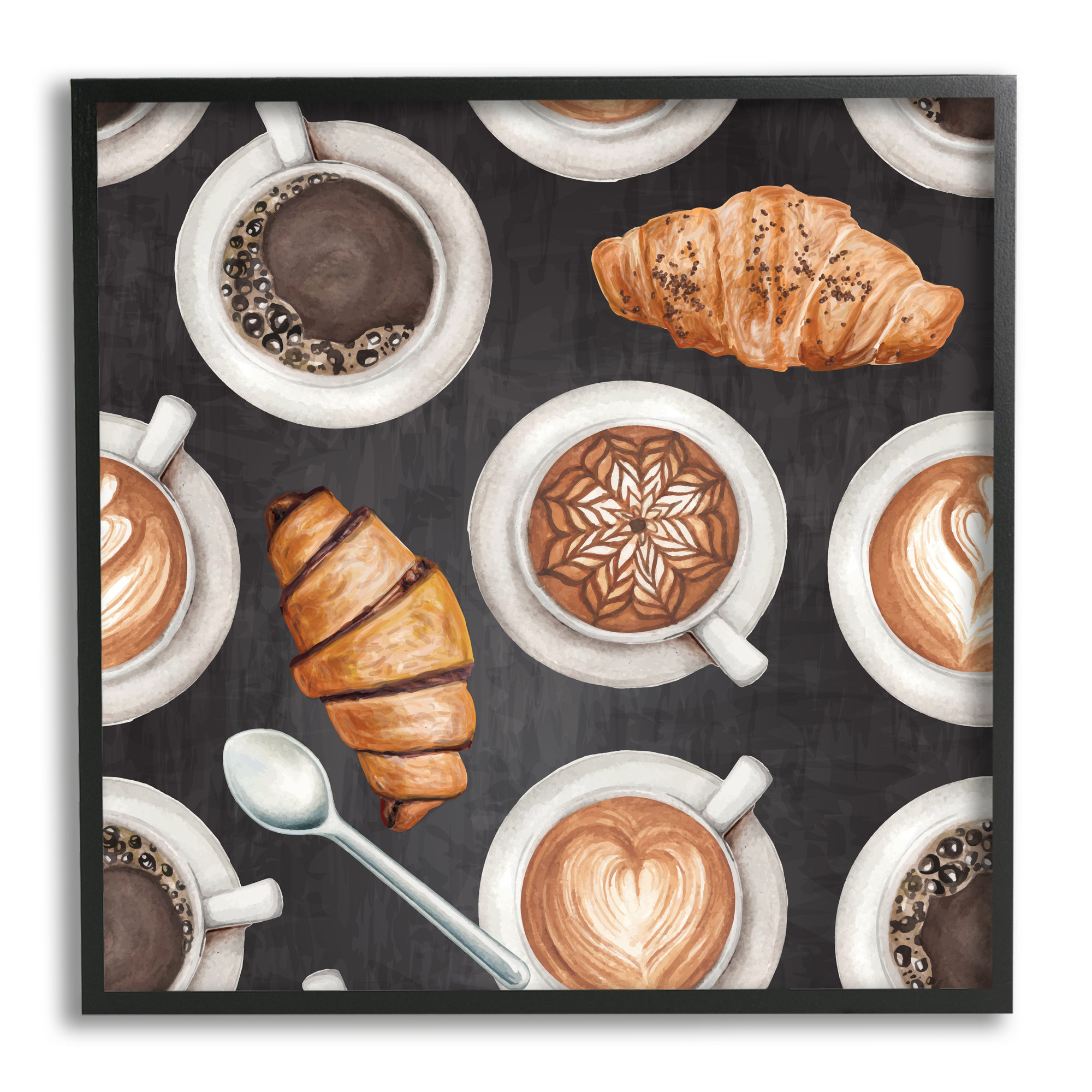 Stupell Industries Cafe Theme Beverages Coffee Latte Croissants ...