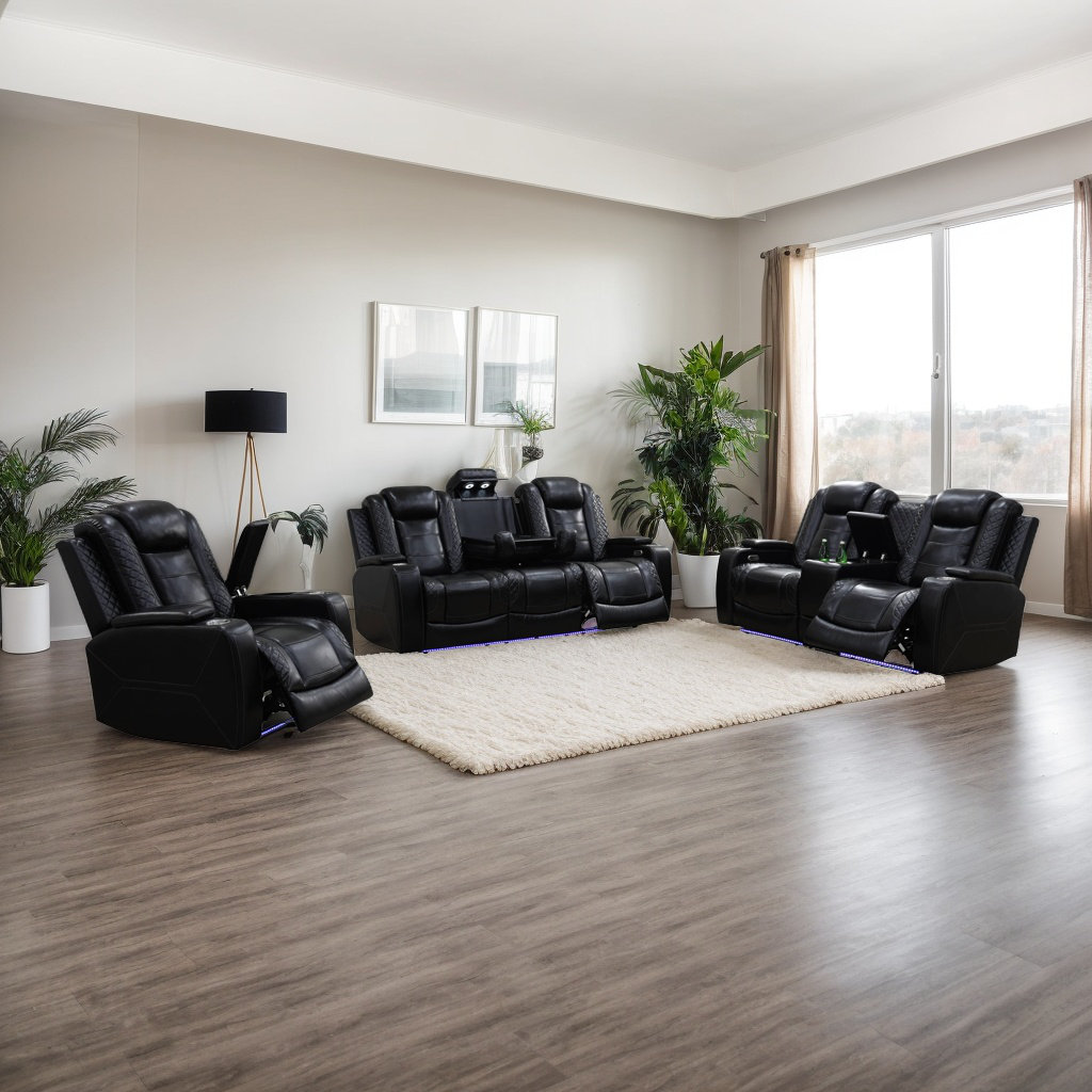 Ivy Bronx Raichelle Breathing Leather 3-Piece Living Room Recliner Sofa ...